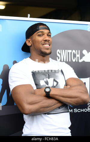 British professional boxer Anthony Joshua visiting Muscle Unit Gym ...