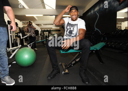 British professional boxer Anthony Joshua visiting Muscle Unit Gym ...