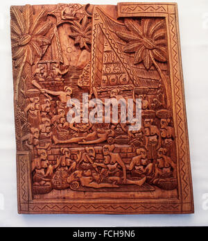 Republic of Palau, story board carving by prison inmates, Koror prison ...
