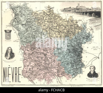 Nièvre département. Nevers vignette. Vuillemin 1890 old antique map plan chart Stock Photo - Alamy