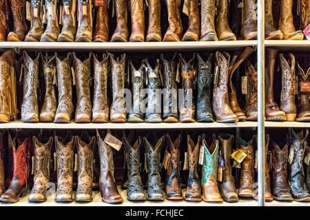 The Nashville Cowboy boot store has rows of unique Cowboy boots for ...