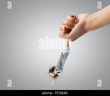 Big human hand catching businesswoman. Professional relations Stock ...
