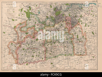 SURREY. Showing Parliamentary divisions, boroughs & parks. BACON 1934 ...