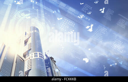 Digital image of bottom view of tall skyscraper Stock Photo - Alamy
