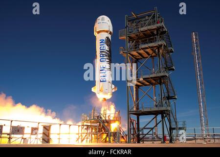 The Blue Origin New Shepard reusable rocket descends to land at the ...