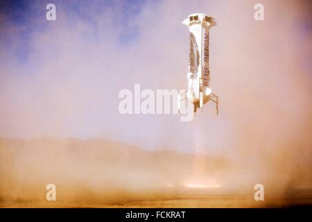 The Blue Origin New Shepard reusable rocket descends to land at the ...