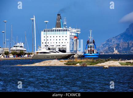 Italy, Sardinia, 'Moby Line' ferry, Olbia, port entrance Stock Photo ...