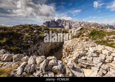 WW1 trench on Monte Piana, Dolomites, Misurina, Veneto, Italy. With ...
