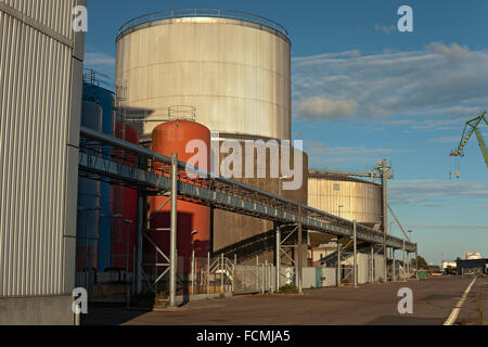 Oil tanks storing edible oils like fish oil. Colored tanks and ...