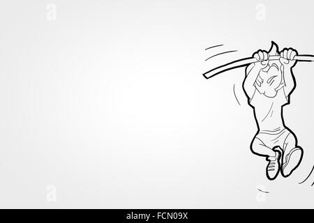 Funny caricature of man jumping with pole Stock Photo - Alamy