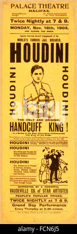 Poster for show by the illusionist and escapologist Harry Houdini; 1874 ...