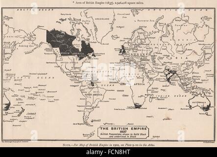 The British Empire in 1837. Map of the world with British possessions ...
