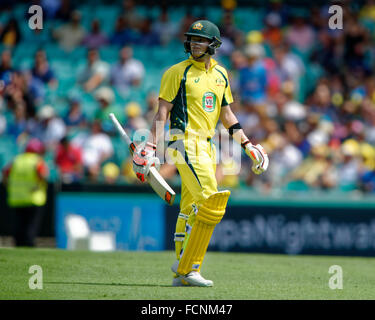 Australian captain Steve Smith looks on during the team training ...