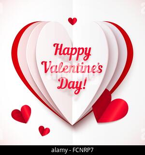 happy valentines day folded heart love message vector illustration red ...