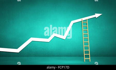 Conceptual image with ladder reaching increasing graph Stock Photo - Alamy