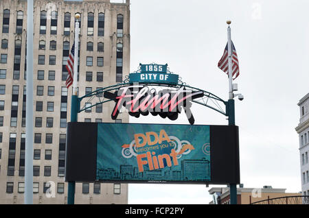 Downtown Flint, Michigan Digital sign Stock Photo - Alamy
