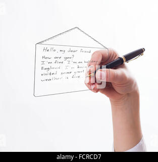 Male hand with pen writes on old paper Stock Photo - Alamy