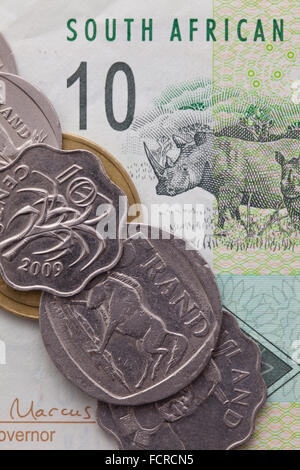 Different banknote and coins of Rand of South Africa Stock Photo - Alamy