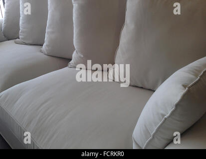 Interior of modern living room with grey sofa, table and houseplants ...