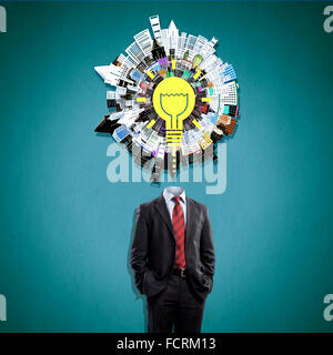 Headless man with light bulb instead of head Stock Photo - Alamy