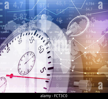 Conceptual illustration of stopwatch close-up and world map Stock Photo ...