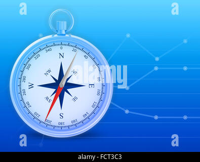 Compass on abstract blue background Stock Photo - Alamy