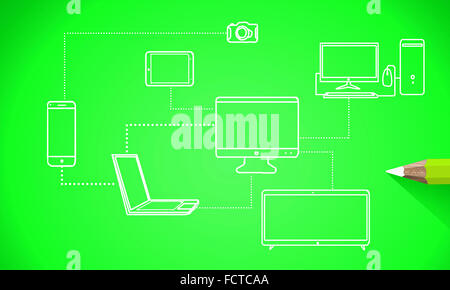 Pencil drawing connection lines between office devices Stock Photo - Alamy
