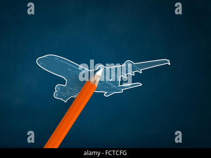 Pencil drawing sketch of airplane on color background Stock Photo - Alamy