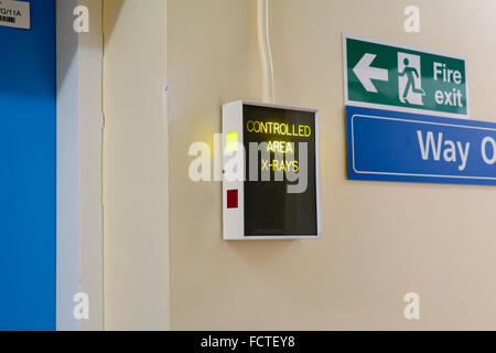 Controlled Area X-Rays electronic warning sign in hospital Stock Photo ...