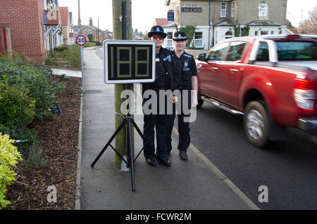 Suffolk constabulary police officers with a Speed Indicator Device (SID ...