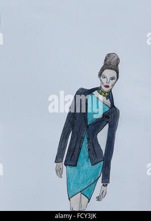 Handmade fashion sketch of a cabin crew dress or a fashion draw of a ...