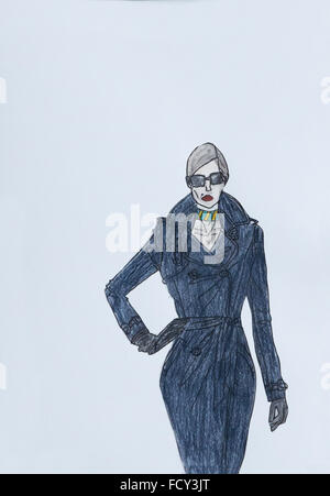 Handmade fashion sketch of a cabin crew dress or a fashion draw of a ...