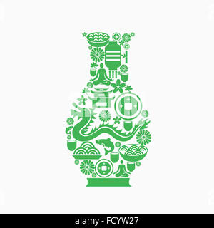 Lotus flower made of small icons related to traditional Chinese culture ...