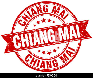 Chiang mai red round grunge vintage ribbon stamp Stock Photo - Alamy