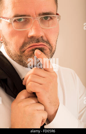 Office sales worker man overworked happy burn out tired Stock Photo - Alamy