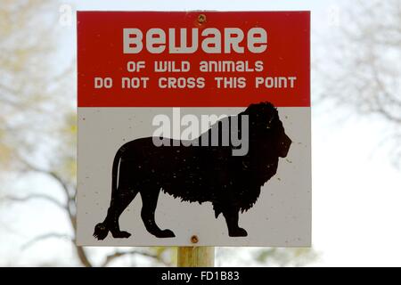 Sign warning of the danger of wild animals in the grounds of Lake ...