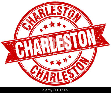 Charleston red round grunge vintage ribbon stamp Stock Photo - Alamy
