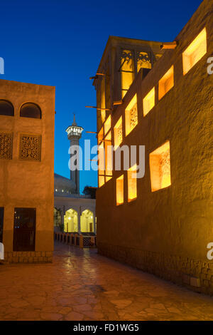Evening view of Bastakiya in Al Fahidi traditional heritage area in ...