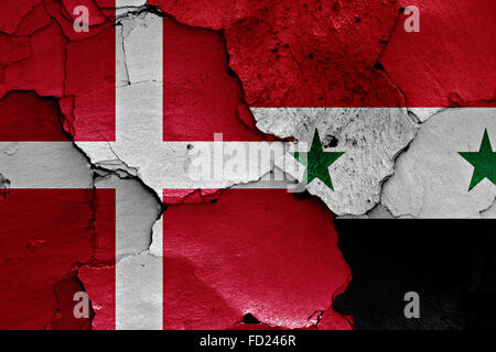 Flags of Denmark and Syria painted on cracked wall Stock Photo - Alamy