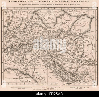 ILLYRICUM: Vindelicia, Rhaetia, Noricum, Pannonia, 1908 antique map ...
