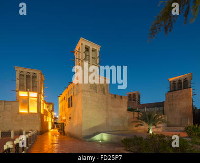 Evening view of Bastakiya in Al Fahidi traditional heritage area in ...