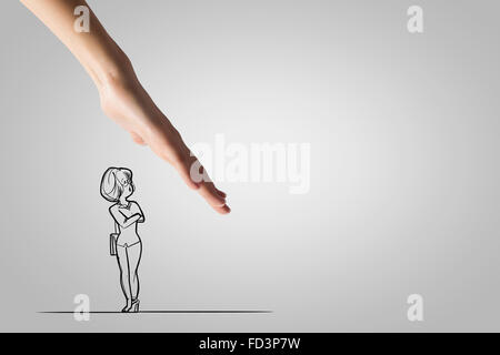 Human hand and funny caricature of businesswoman Stock Photo - Alamy