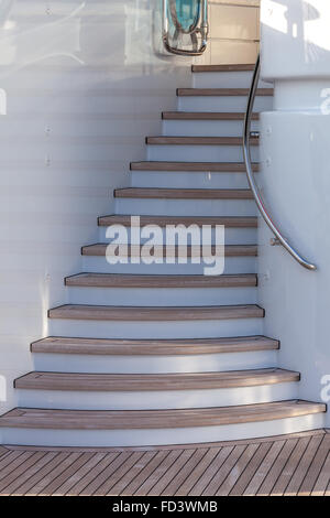 Luxury yacht stairs with wooden steps Stock Photo - Alamy