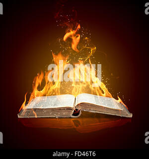 Image of magic book in flames of fire Stock Photo - Alamy