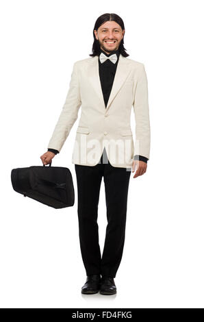 Man with violin case on whtie Stock Photo - Alamy