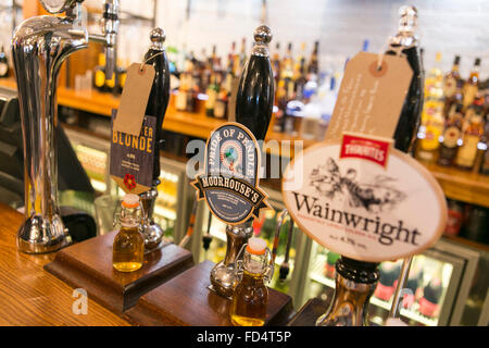 Real Ale pumps in an English pub Stock Photo - Alamy
