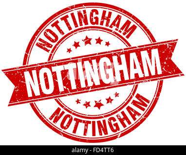 Nottingham red round grunge vintage ribbon stamp Stock Photo - Alamy