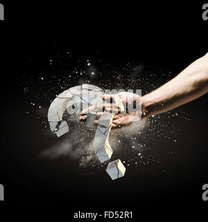 Human hand breaking stone question mark. Problem solving Stock Photo ...