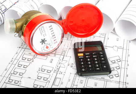 Water meter on blueprint Stock Photo - Alamy