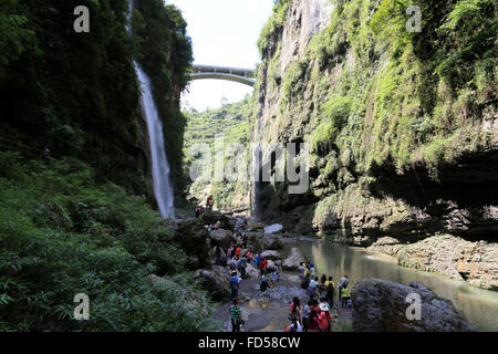 Enshi China Grand Canyon with the bridge. Travel in Hubei Province ...